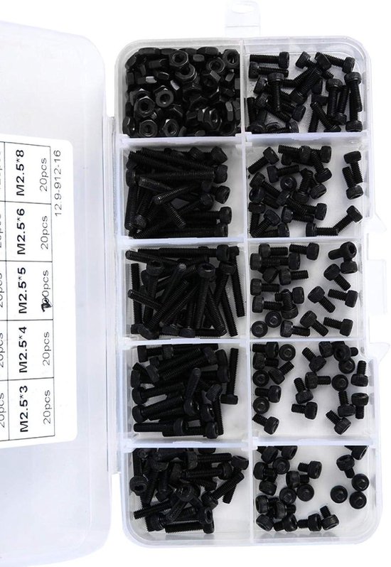 300-delige Hex Hex Socket Set M2.5 X 3-20mm in Zwart Legeringstaal met ...