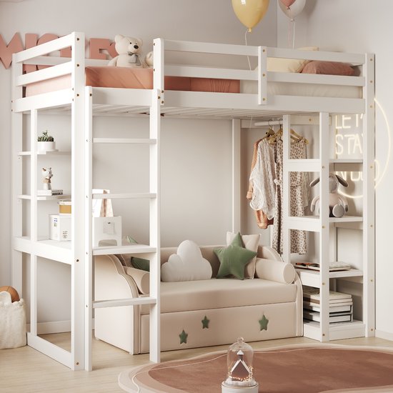 Sweiko Hoogslaper - 90 x 200 cm - met Bureau - Boekenplank ...