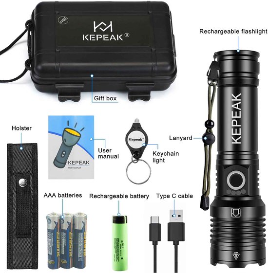 Lampe torche LED puissante de 5 000 lm avec écran et chargement de Type ...