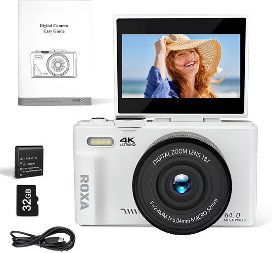 Roxa Digitale Camera met WiFi - 48MP Vlogcamera met Flip Screen en ...