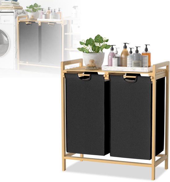 2x36L Wasmand – Oxford Stof met 2 Vakken, Afneembare Inzet – Zwart | bol