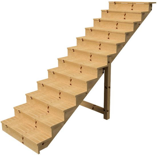 Buitentrap h207cm - 12 treden hout D29cm, B100cm MET optrede | bol