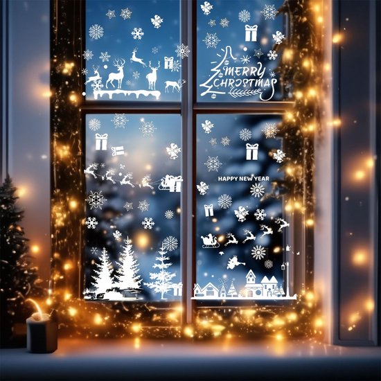 141 stuks Kerst raamdecoratie, raamfolie wit Kerstdecoratie raam ...