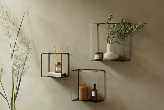 Modern Wandrek, Set van 3, Zwarte Wandplanken, Metalen Rekken ...