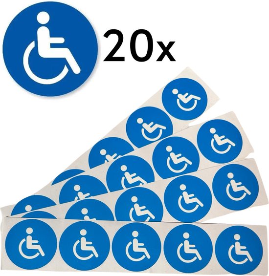 Rolstoel toegangelijk sticker set - 20 Ronde blauwe stickers met ...