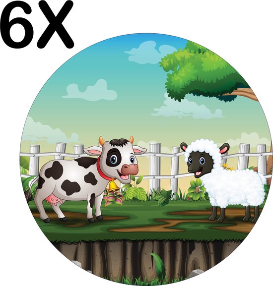 BWK Stevige Ronde Placemat - Vrolijke Koe en Schaap - Getekend - Set ...