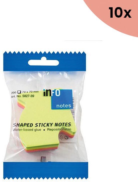 10x Info Notes info shaped sticky notes 67x68 'pijl' assorti 200 vel | bol