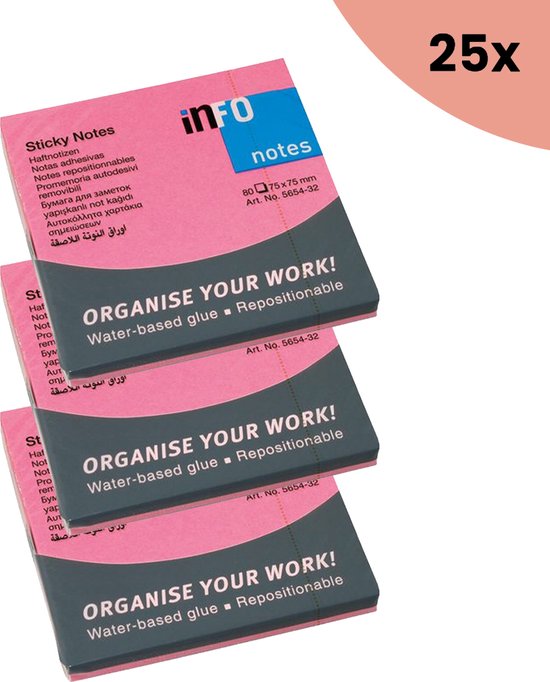 25x Info Notes 75x75mm fel roze blok a 80 vel | bol