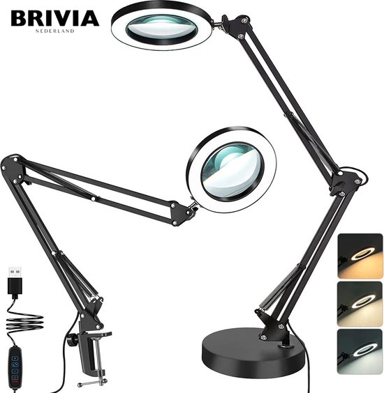 Brivia - Loeplamp met led verlichting - 8x vergrootglas met klem en ...