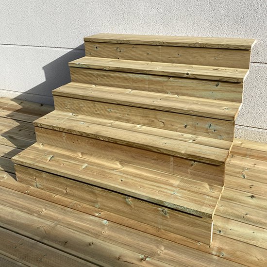 Buitentrap H88cm - 5 treden hout D29cm B140cm MET optrede | bol