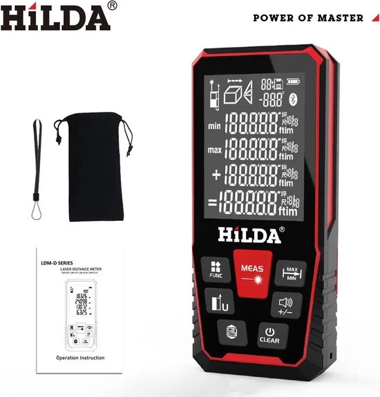 Hilda - Digitale Laser Afstandsmeter - 120 Meter Bereik - Gradenmeter ...
