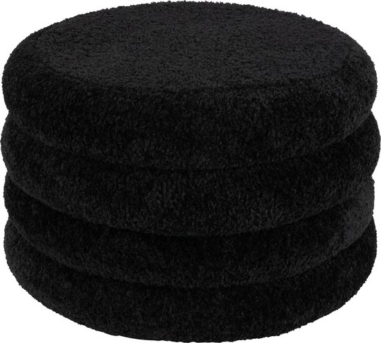 J-Line Poef Rond Teddy Polyester Zwart | bol