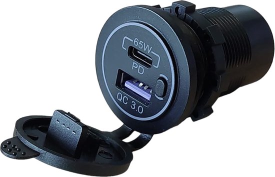 ProRide® 12V USB/USB C Autolader 2 Poorten Inbouw met Schakelaar - 65W ...