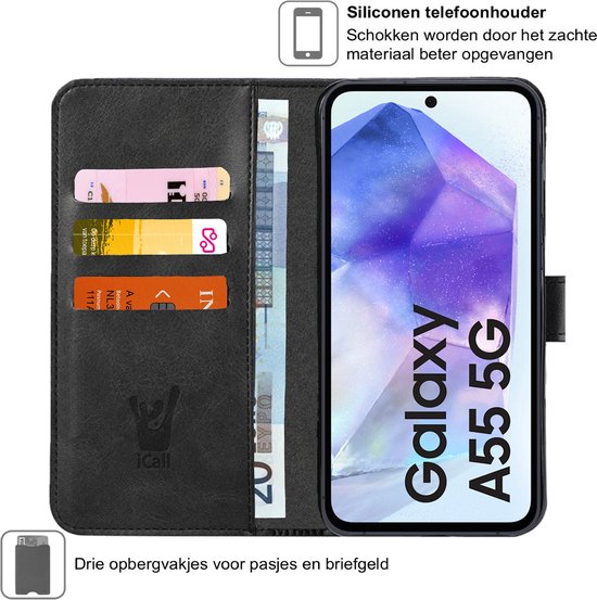 Hoesje geschikt voor Samsung Galaxy A55 - Screenprotector Glas - Portemonnee Book Case... | bol