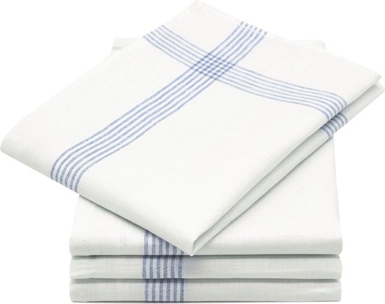 Set van 4 theedoeken, keukendoeken, 50 x 70 cm, linnen, wit blauw | bol