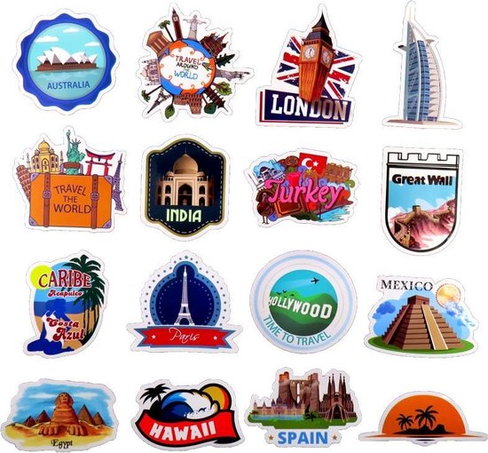 50 Reis / Landen / Vlaggen Stickers – Celvar – Hoge kwaliteit PVC ...