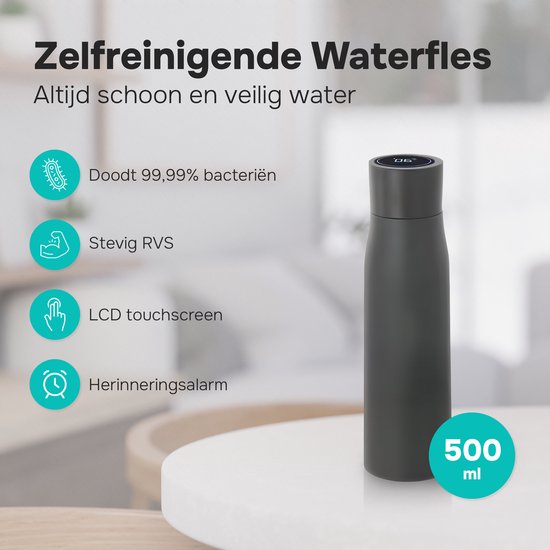 Medsa - Zelf Reinigende Slimme Waterfles - Roze - 500ml - Gratis oplader - Smart... | bol