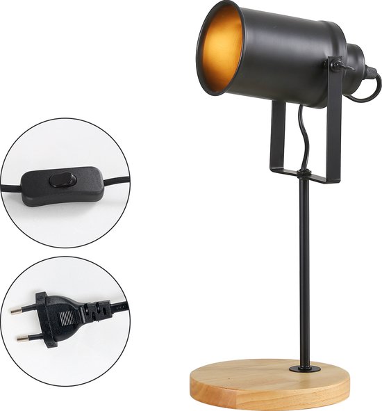 Goeco Bureaulamp - 15*36cm - Medium - E27 - Zwarte - Houten ...