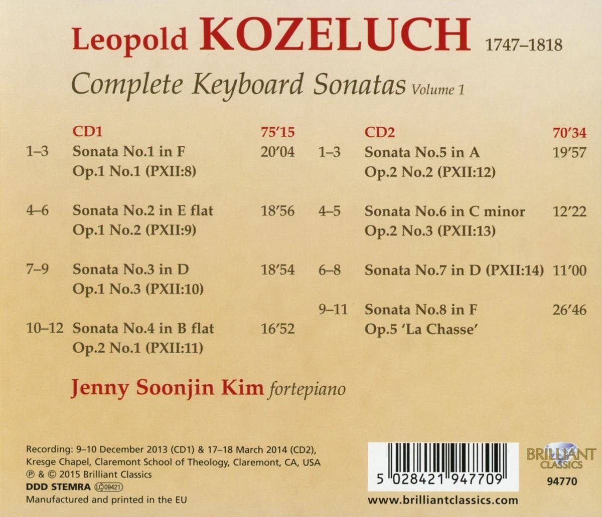Kozeluch: Complete Keyboard Sonatas Vol.1, Jenny Kim | CD (album) | Muziek | bol.com