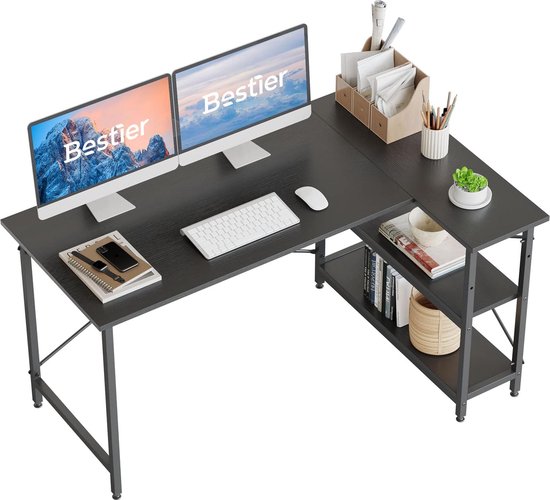 Bestier Computerbureau met opbergvakken Bureau Klein L-vormig hoekbureau met planken... | bol