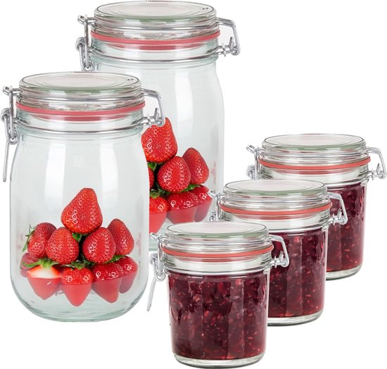 Weckpotten/inmaakpotten - set 5x stuks - 1000 ml/400 ml - glas - met ...