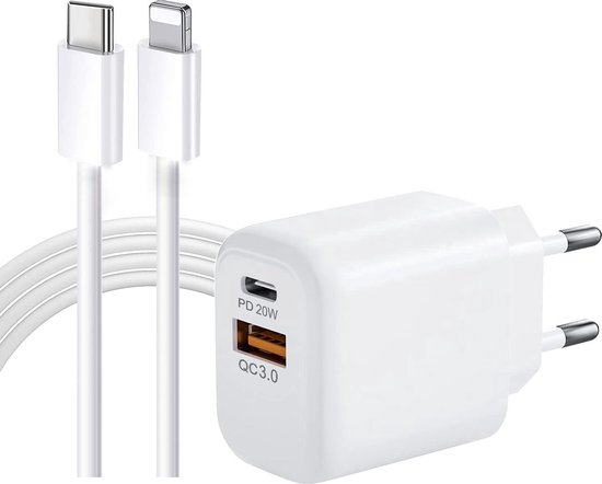 Dual USB C & USB A Port 20W USB-C Lader met Oplader Kabel - 1 Meter ...