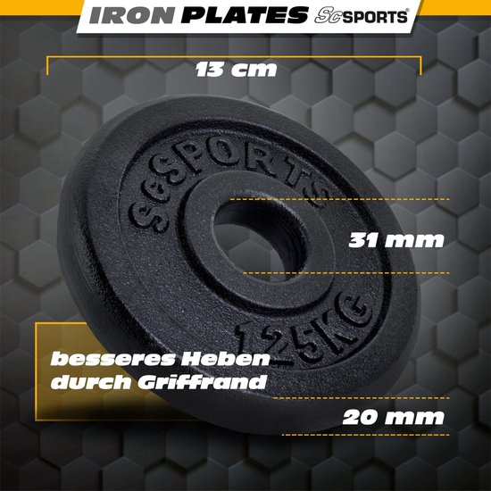 ScSPORTS® Halterschijven - Set 25 kg (2x5 / 4x2,5 / 4x1,25 kg), 30/31mm ...