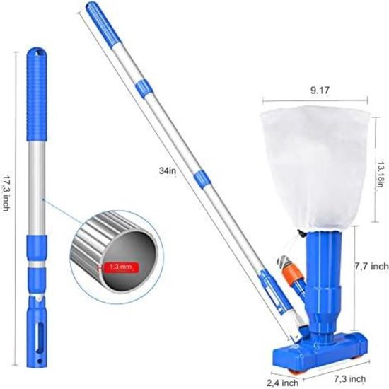 Vijverstofzuiger - Vijverzuiger - 40 x 180 x 7 cm; 510G - Blauw | bol