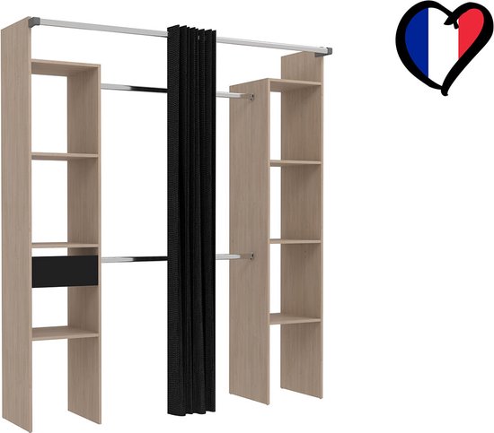 Concept-U - Houten kleedkamer met zwart gordijn: 2 kasten, 6 planken en ...