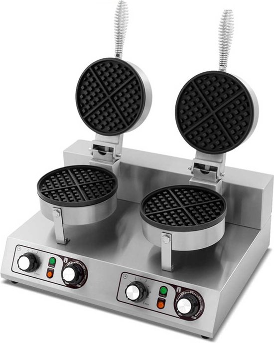 HCB® - Professioneel dubbel Horeca wafelijzer met timer voor 2 ronde ...