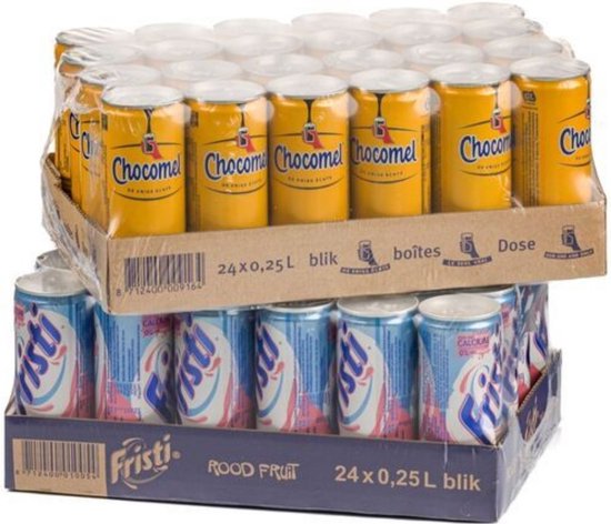 Fristi - Rood fruit - 24x 250ml & Chocomel Vol Blikjes - 24 x 250 ml | bol