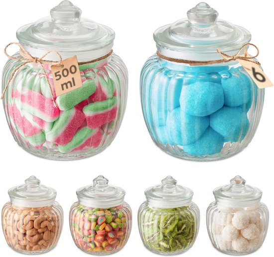Snoepglas luchtdicht 500 ml - 6 vintage snoeppotten groot met deksels en etiketten | bol