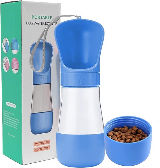 Waterfles voor honden, 490 ml, 2-in-1 draagbare huisdierdrinkfles voor ...