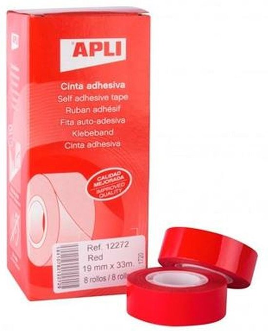 Plakband Apli Rood 8 Stuks 19 mm x 33 m | bol