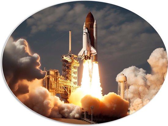 PVC Schuimplaat Ovaal - Ruimteschip - Raket - Rook - Ruimte - Vuur ...