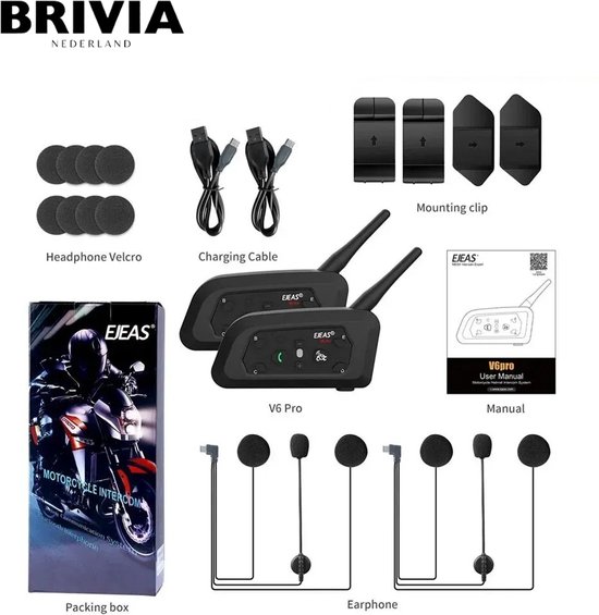Brivia Intercom Motor Helm - 2 Setjes - Motorhelm Headset - Intercom ...