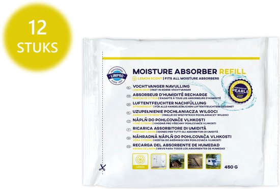 Limpro Vochtvanger navulling - 12 stuks - 450 gram - lemon - Pearls - neemt tot 50%... | bol