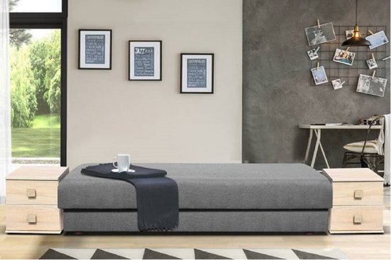 Bed - Bank - Slaapgedeelte 90 x 190 - Met opbergruimte - Kleur Grijs | bol