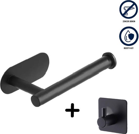 Finity Shop - Zwarte WC Rolhouder en Haakje - Toiletrolhouder en Haakje ...