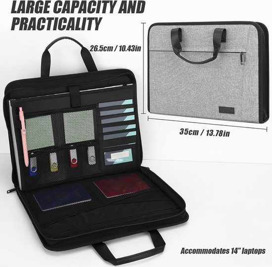 Documentenmap A4 met handvat, documentenorganizer met 12 vakken en ...