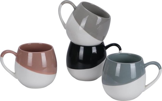Keramische tweekleurige geglazuurde koffiemok set van 4 - voor koffie thee cappuccino... | bol