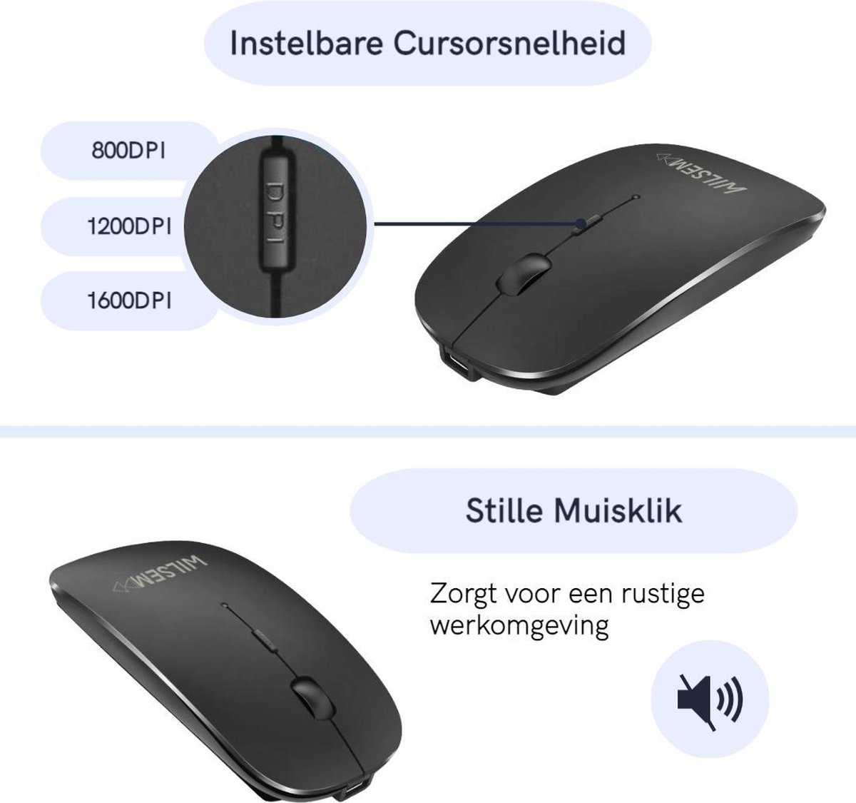 Draadloze Muis - USB Muis- Oplaadbare Computermuis - Draadloos met ...