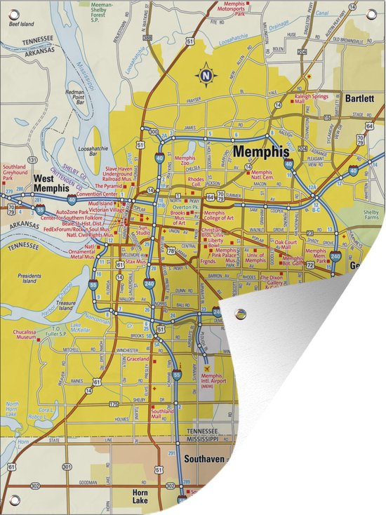 Tuin decoratie Een illustratie van een kaart van Memphis - 30x40 cm ...