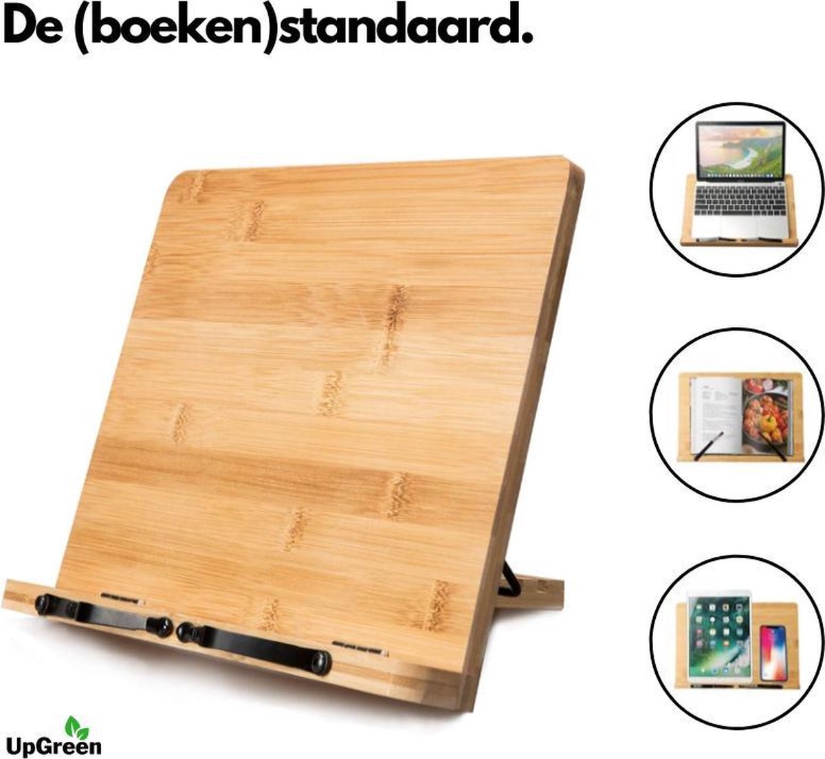 UpGreen® - Boekenstandaard – Bamboe hout – Met pagina houder ...