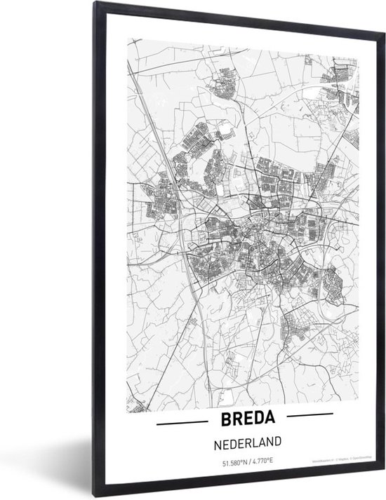 Fotolijst incl. Poster - Stadskaart Breda - 80x120 cm - Posterlijst - Plattegrond | bol