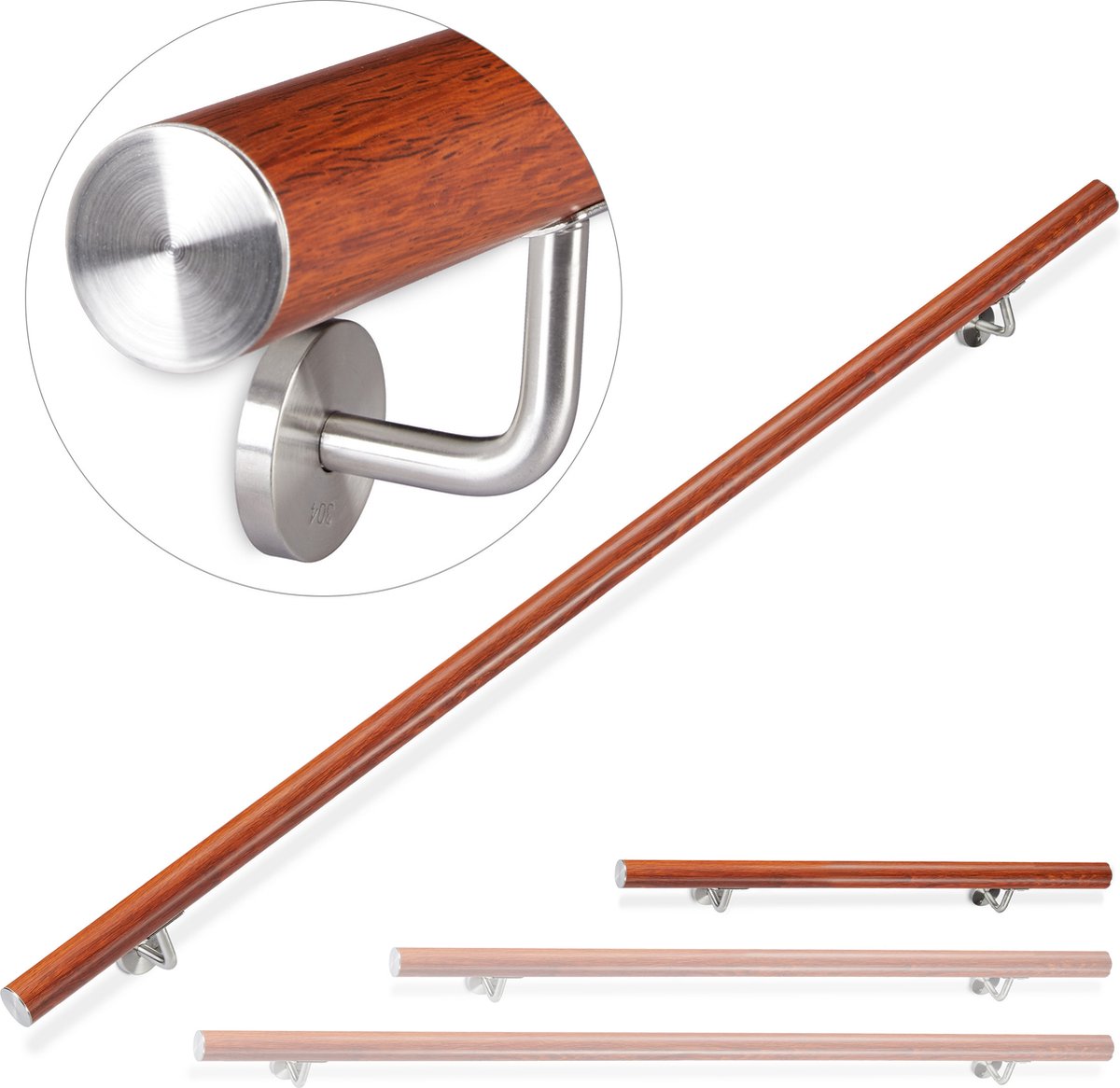 Relaxdays trapleuning - aluminium leuning - hout look - modern - bruin ...