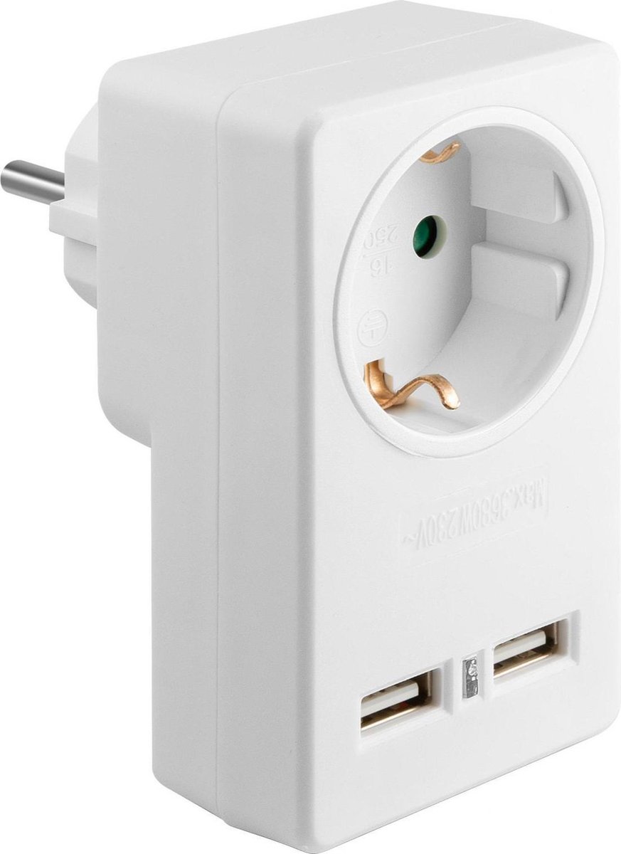 Allteq - USB stopcontact - Doorvoerstekker - USB lader - 2x USB - Wit ...