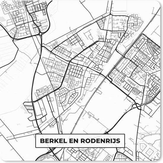 Muismat - Mousepad - Kaart - Berkel en Rodenrijs - Zwart - Wit - 30x30 cm - Muismatten | bol