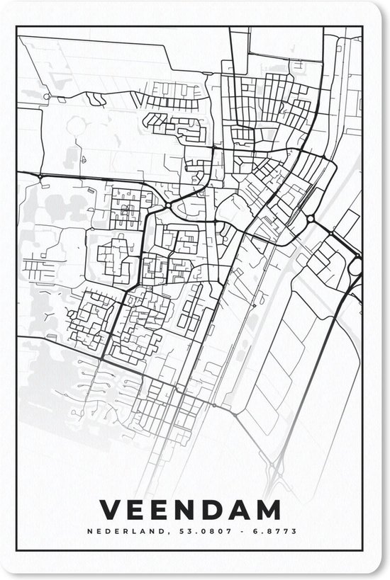 Muismat - Mousepad - Kaart - Veendam - Zwart - Wit - 40x60 cm ...