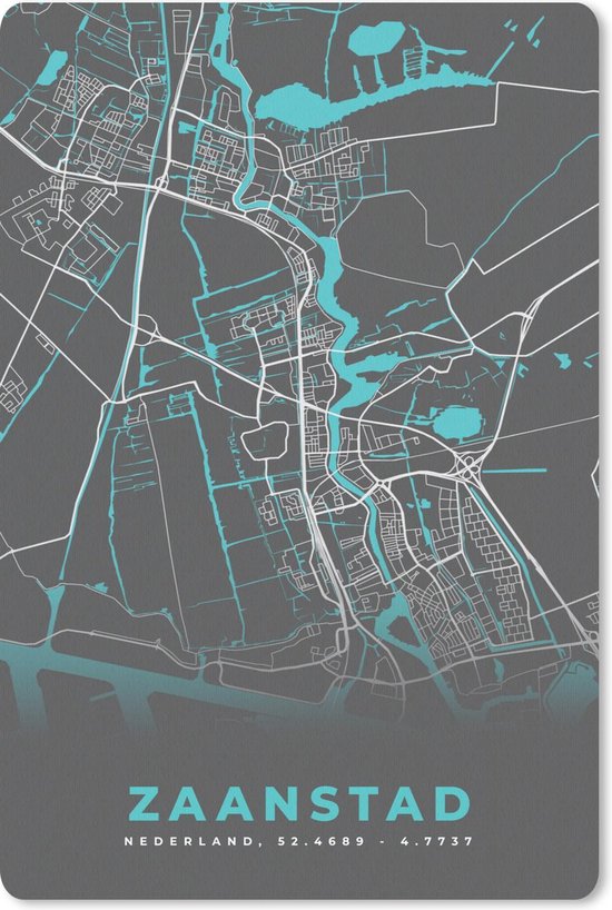 Stadskaart - Zaanstad - Grijs - Blauw - Plattegrond | bol.com
